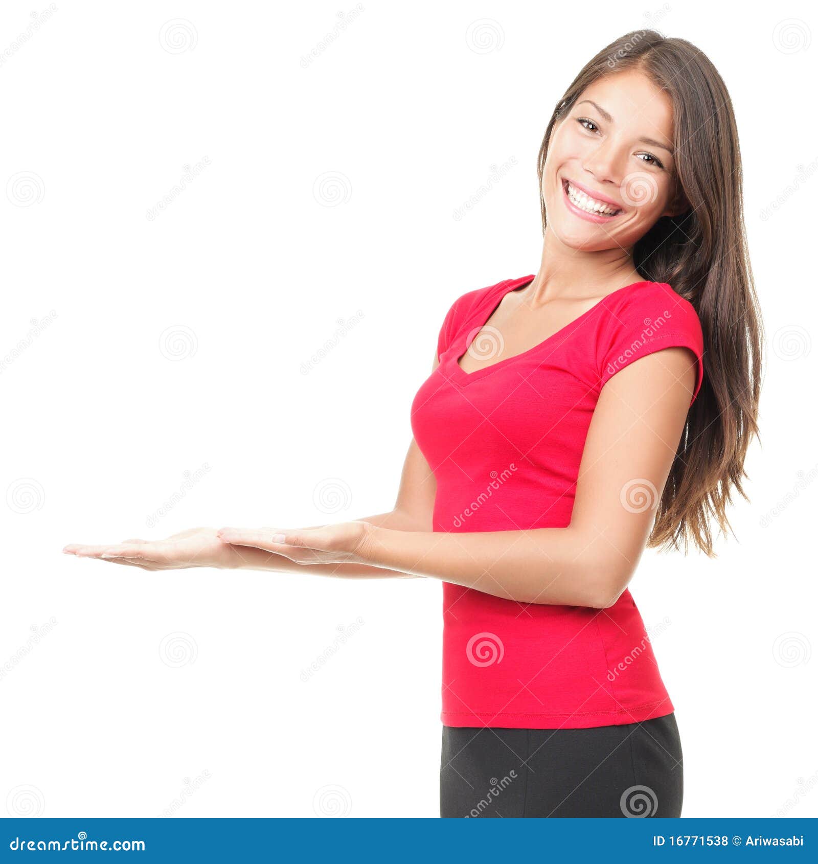 Woman Open Hands Holding Copy Space Stock Photo - Image of attractive ...