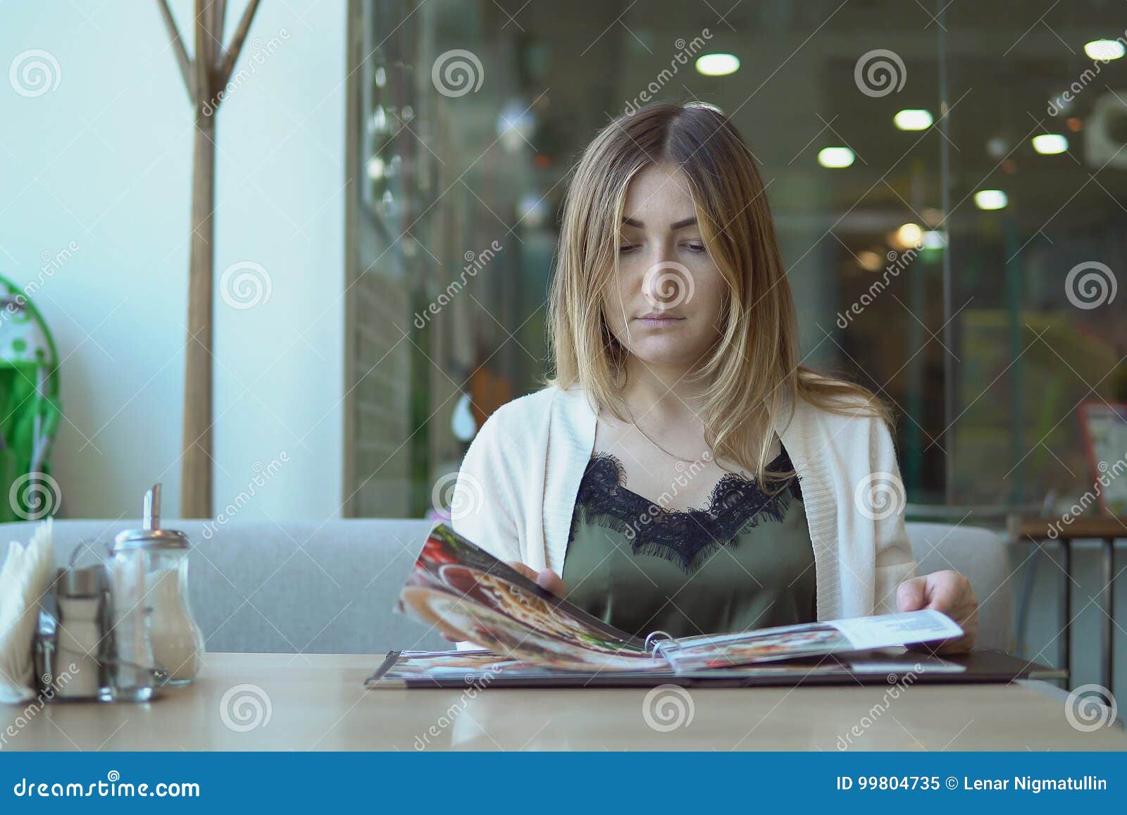 Woman Open Menu for Ordering in Coffee Cafe and Restaurant Stock Image ...