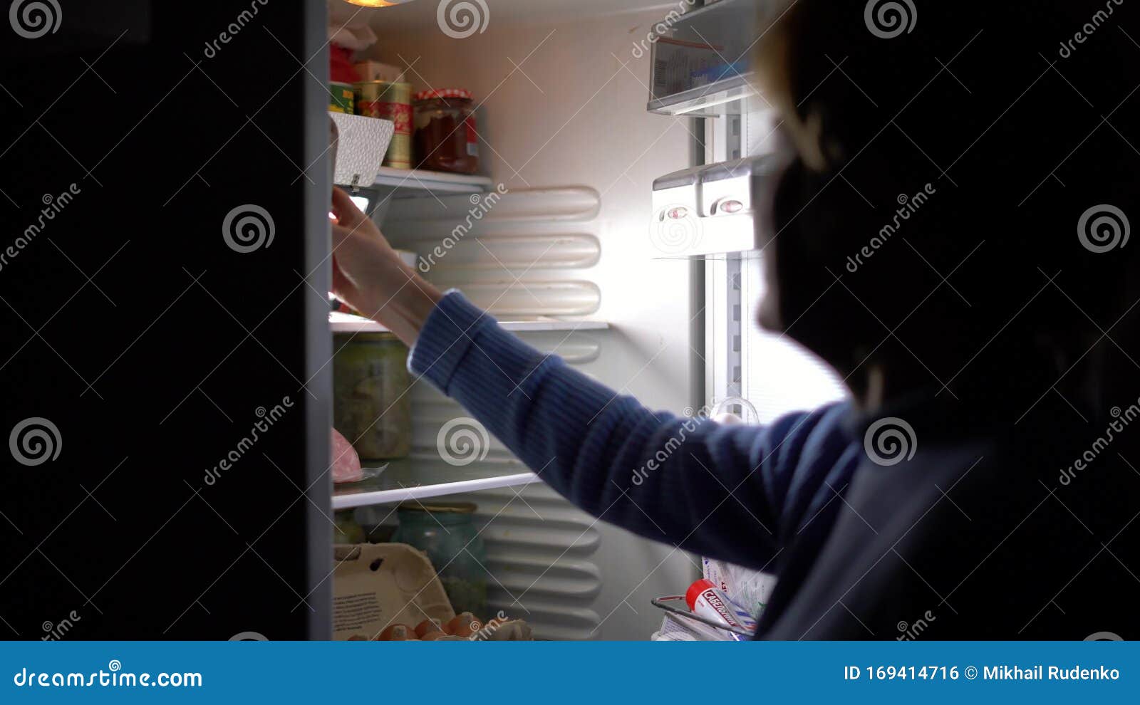 Woman by the Open Refrigerator at Night Stock Footage - Video of freeze ...
