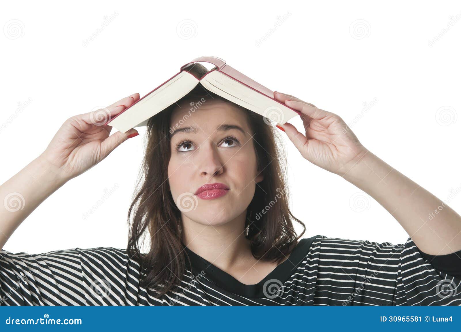 Woman with Opened Book on Head Stock Image - Image of beautiful ...