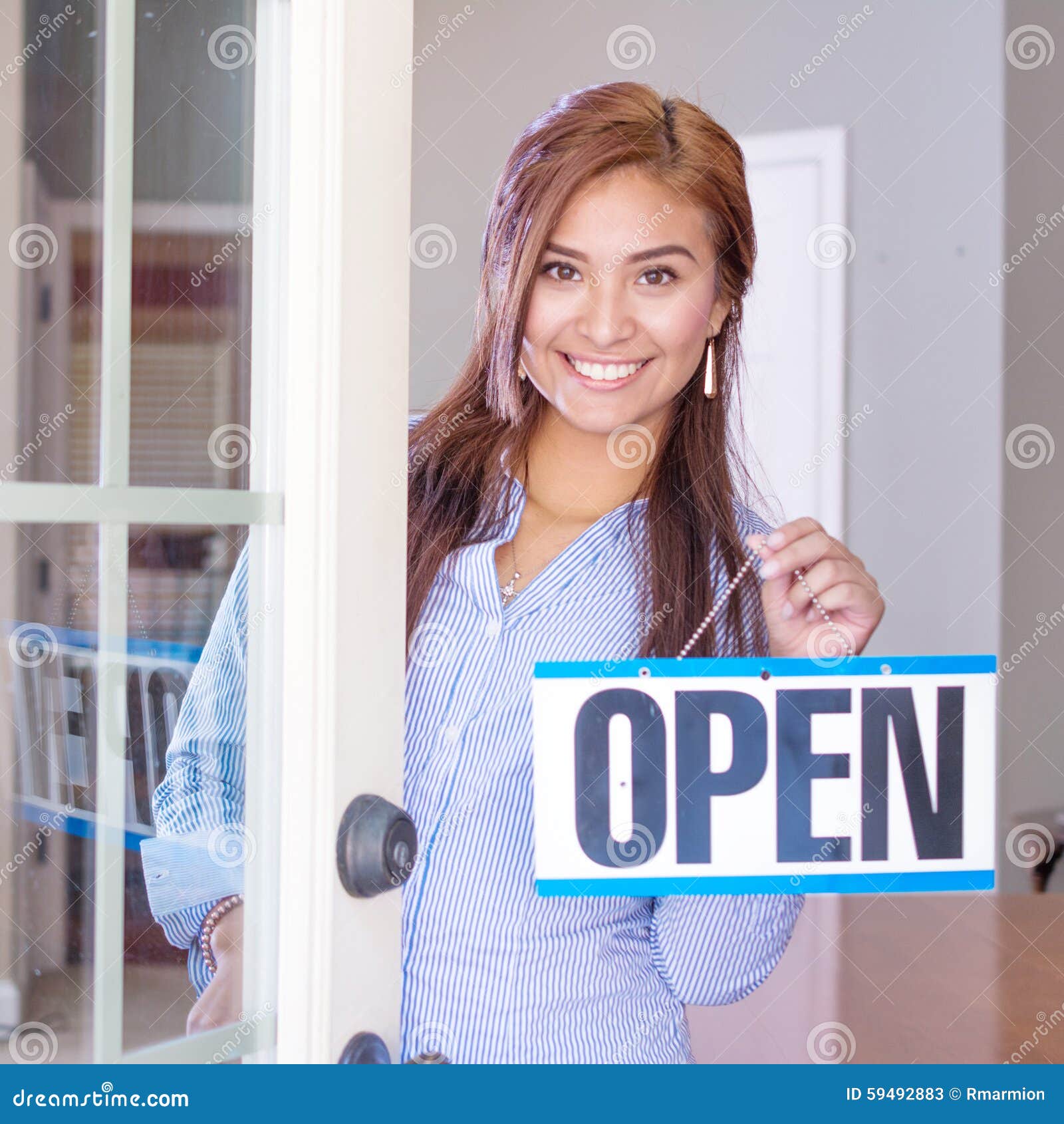 Woman Opening a Store stock image. Image of retail, businesswoman ...