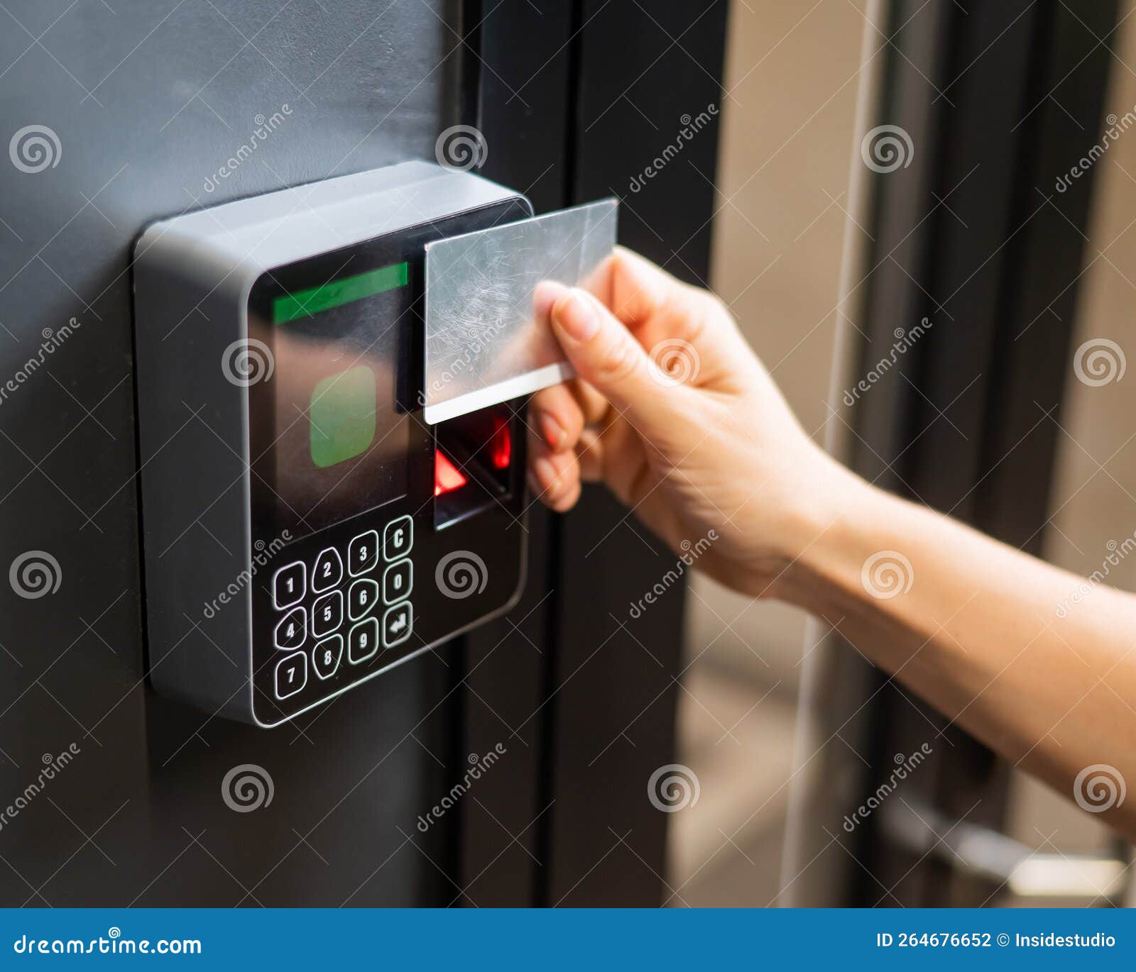 A Woman Opens the Door with a Plastic Card. Modern Keyless Entry Lock ...