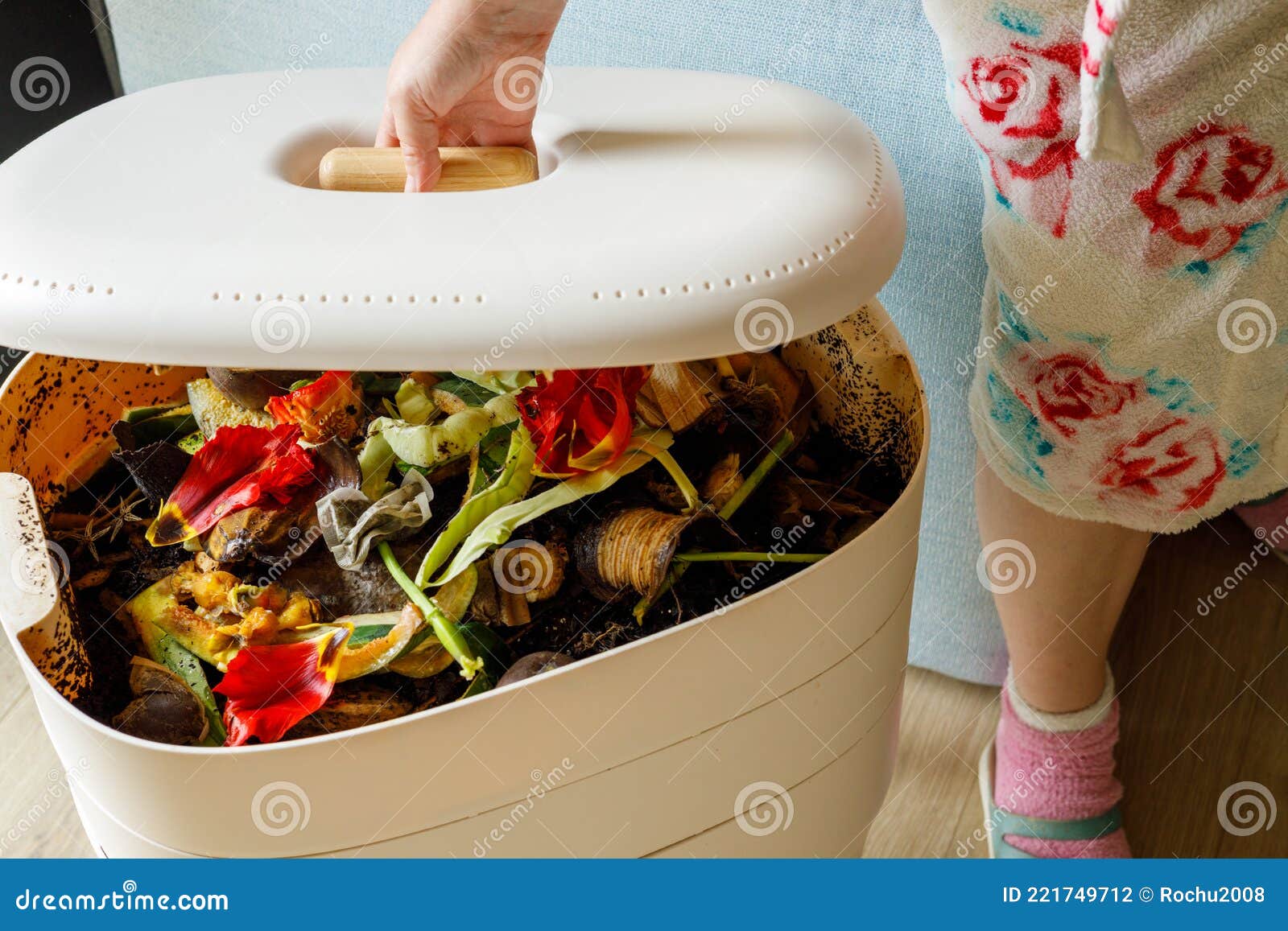A Woman Opens a Home Composter, the Zero Waste Concept Stock Photo ...