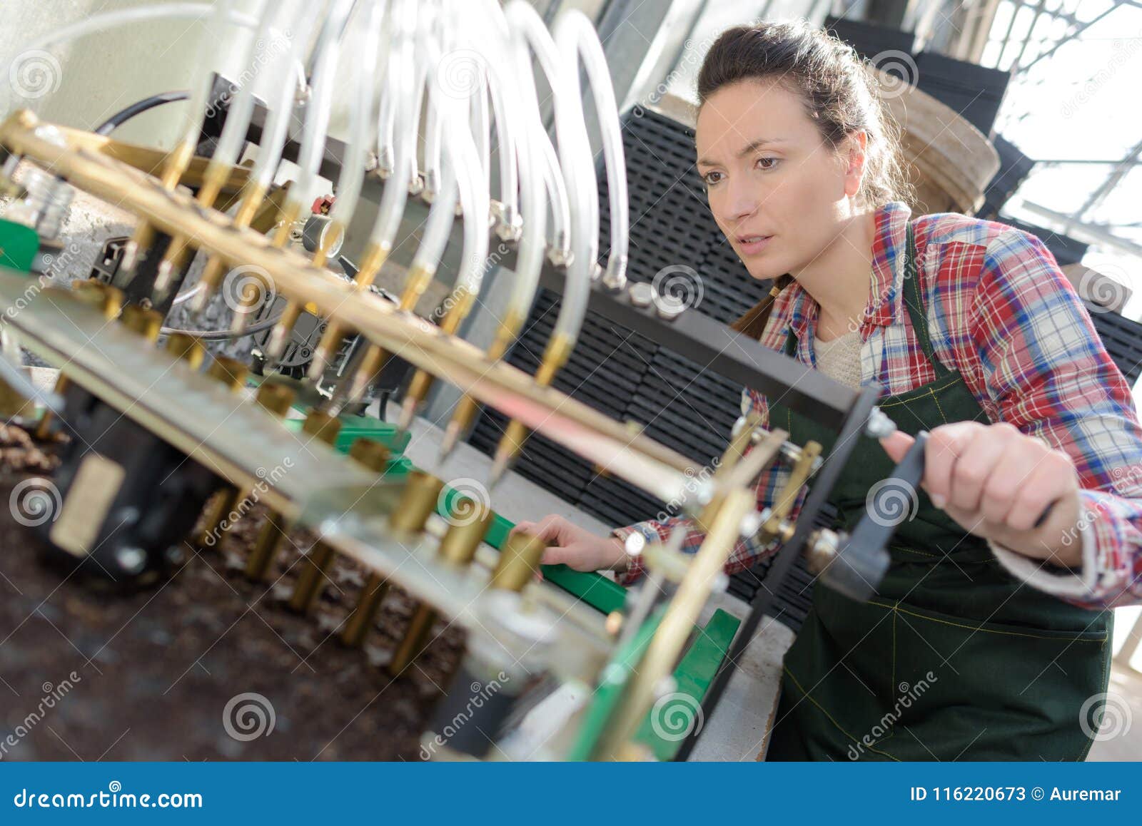 Woman Operating Industrial Machine Stock Image - Image of machine ...