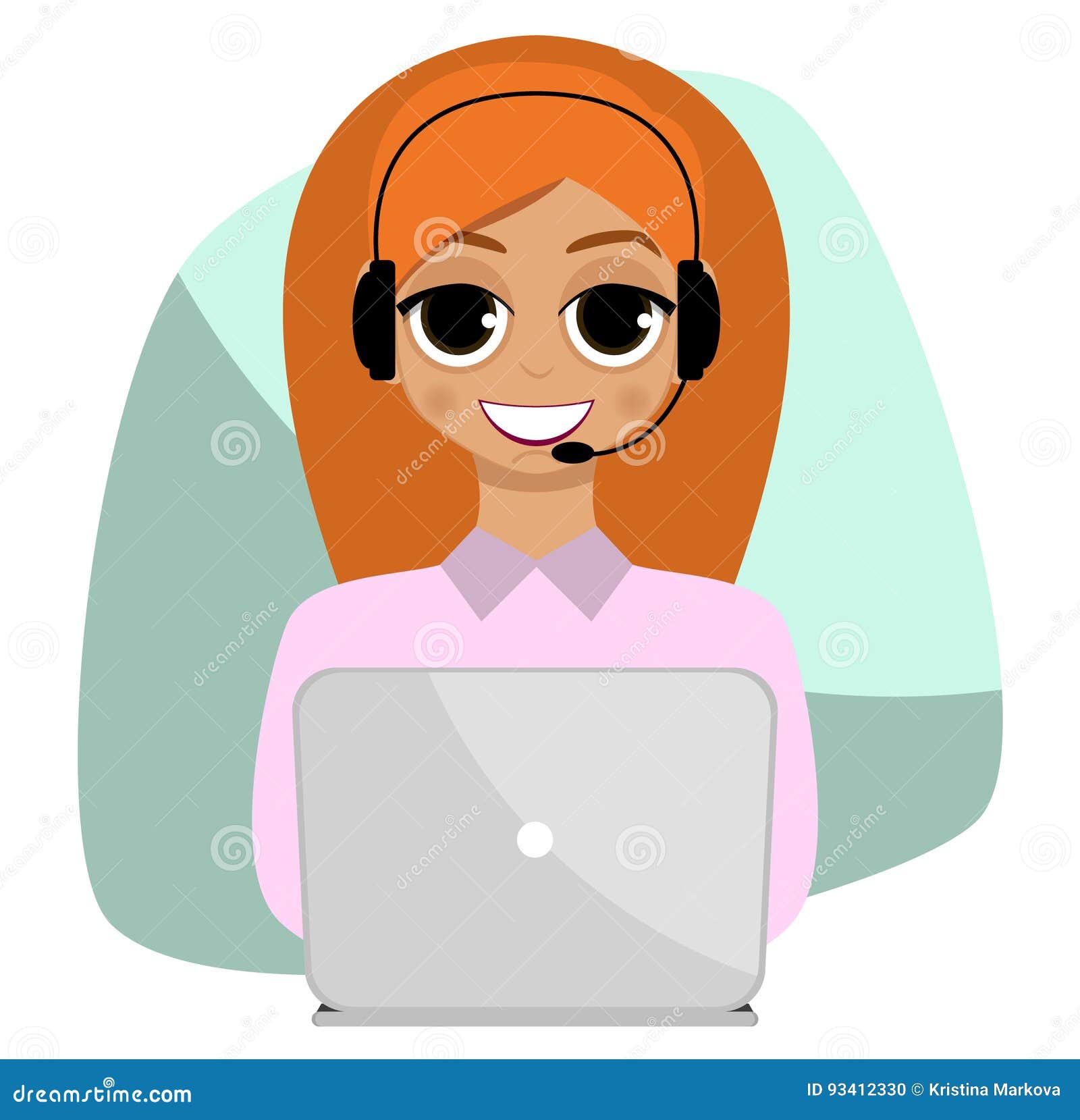 The Woman Operator at the Computer. Vector. Stock Vector - Illustration ...