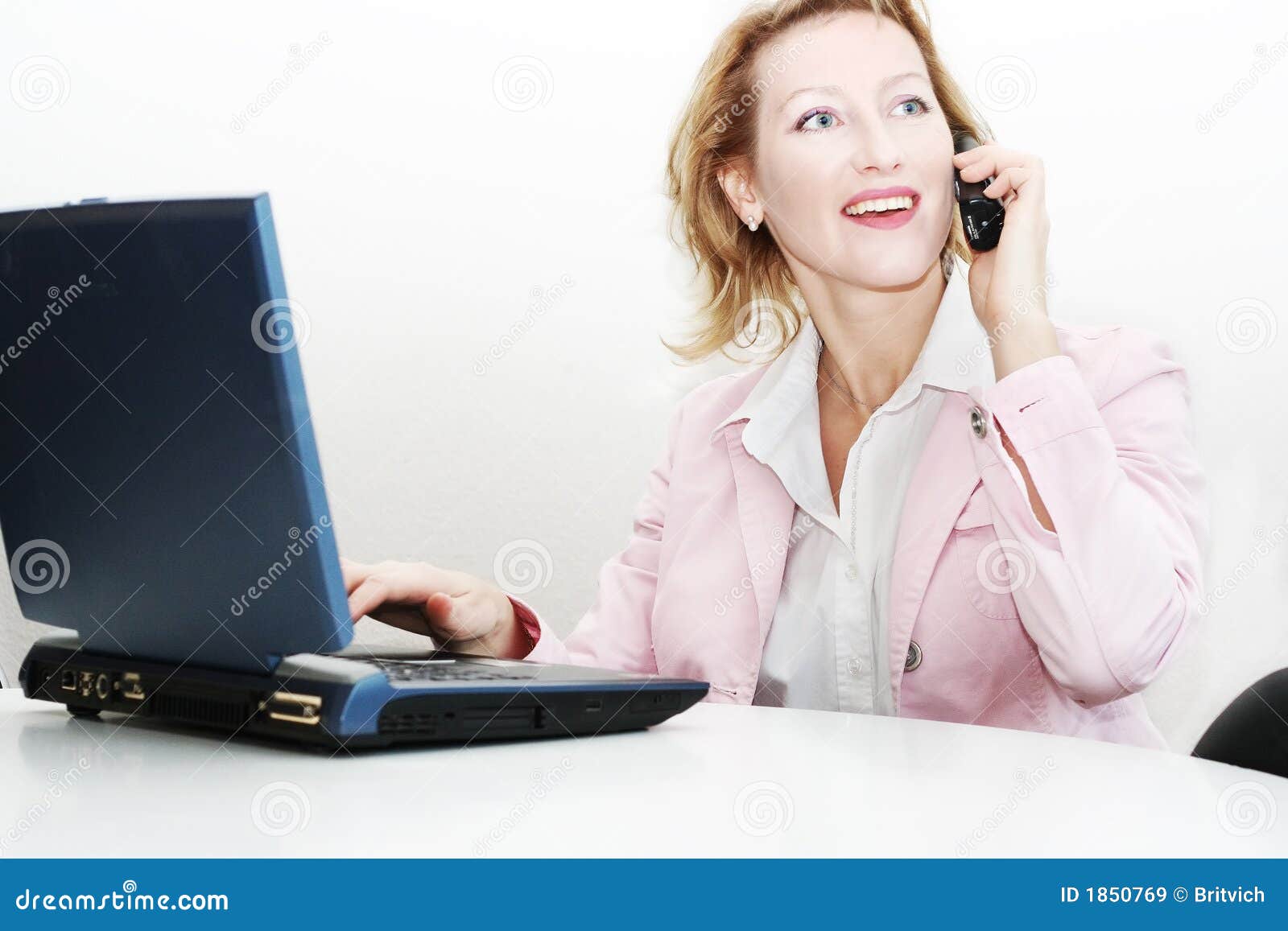 Woman Operator Phone with Laptop Stock Image - Image of beautiful, deal ...