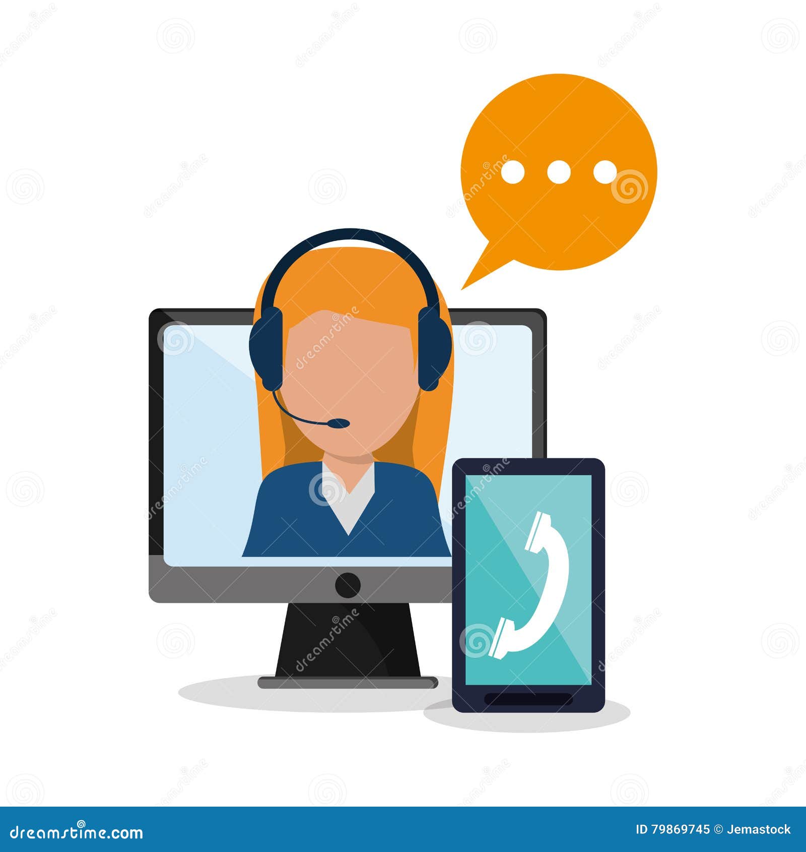 Woman Operator Smartphone and Computer Design Stock Illustration ...