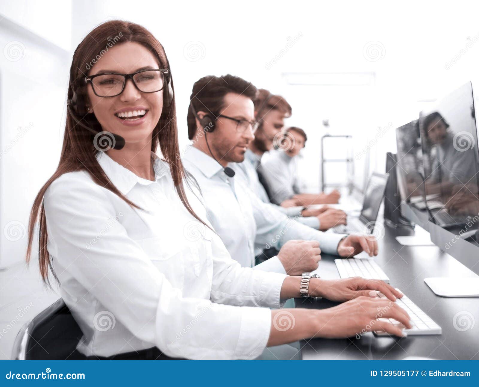 Woman Operator in the Workplace at the Call Center Stock Image - Image ...