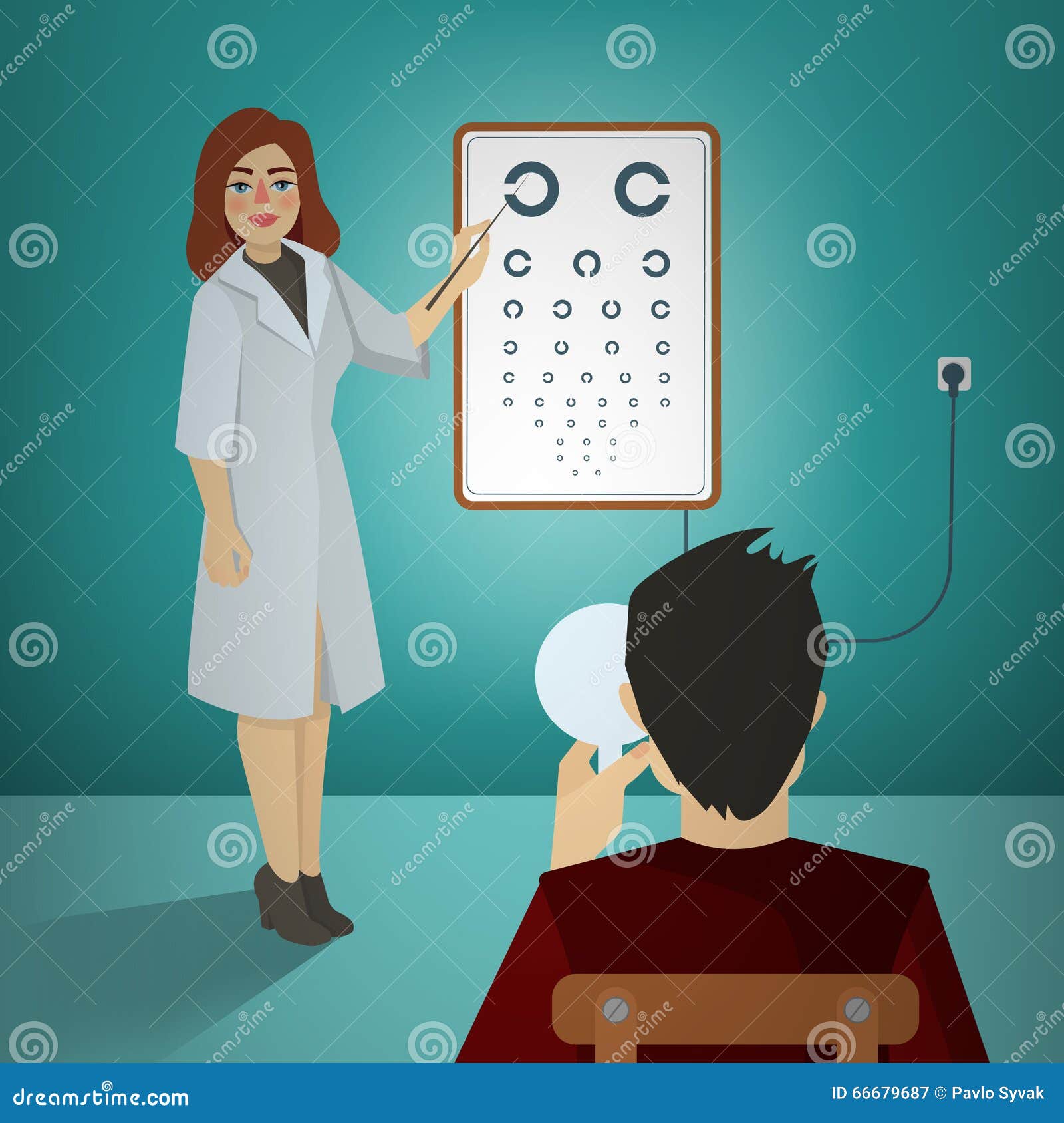 Woman Ophthalmologyst Examining Patient Using a Snellen Chart Stock ...