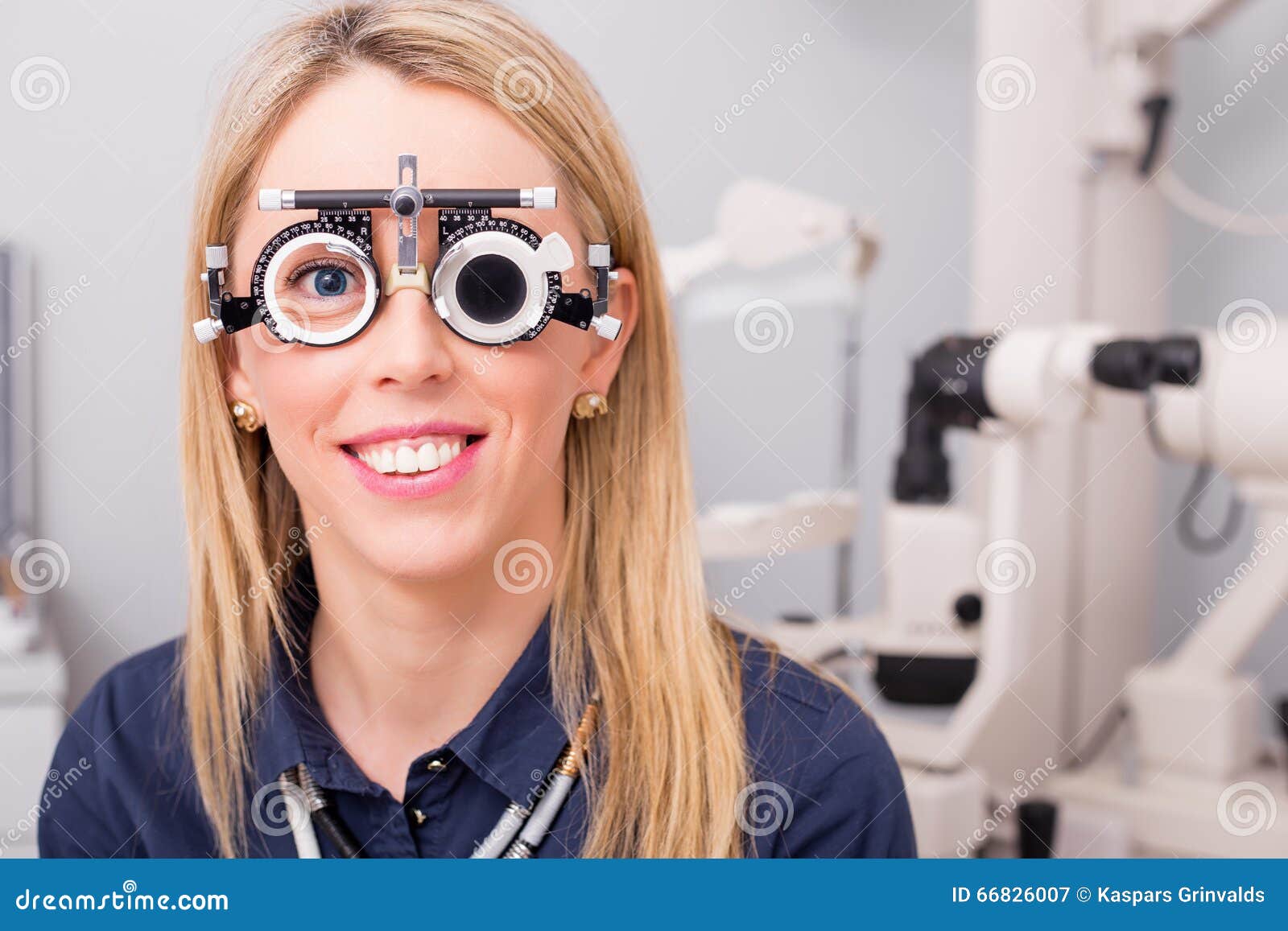 Woman in Optometrists Office Correcting Her Vision Stock Image - Image ...