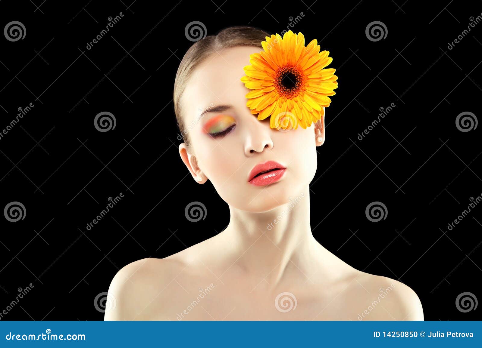 Woman with an Orange Flower. Stock Photo - Image of color, enjoyment ...