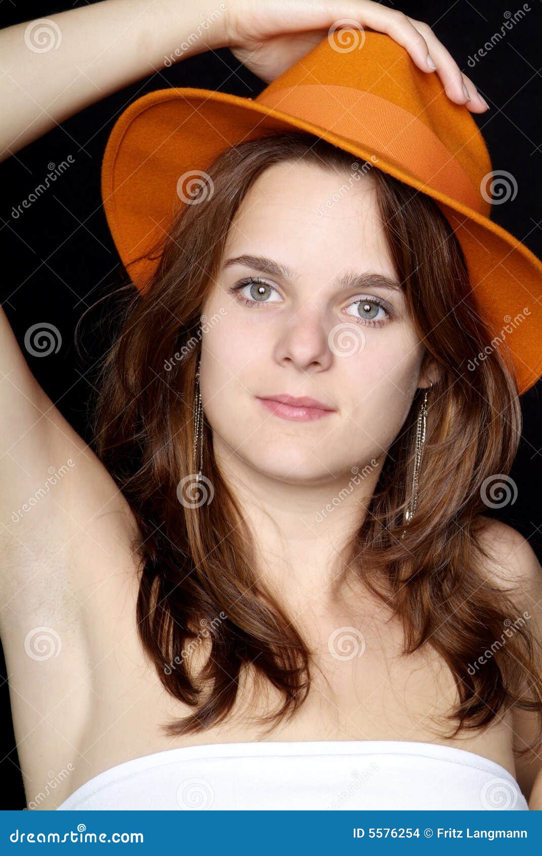 Woman with orange hat stock photo. Image of close, portrait - 5576254