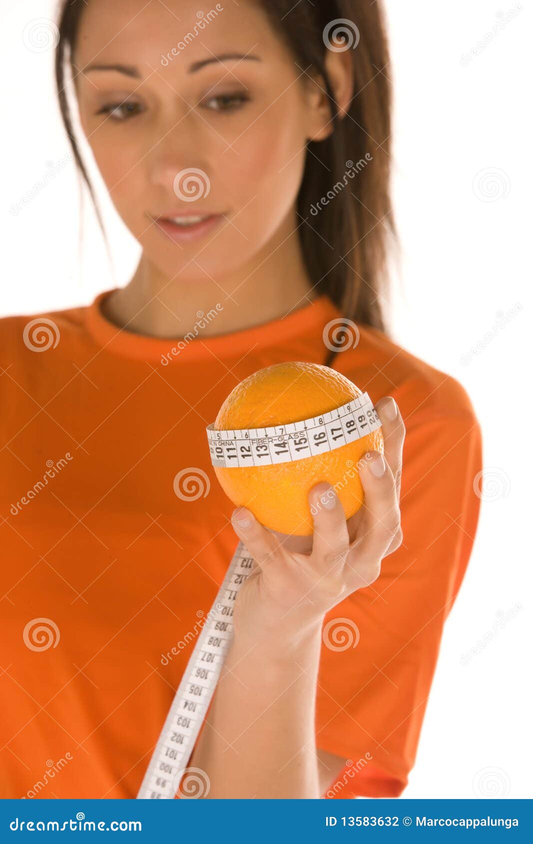 Woman,with Orange and Measuring Tape Stock Photo - Image of isolated ...
