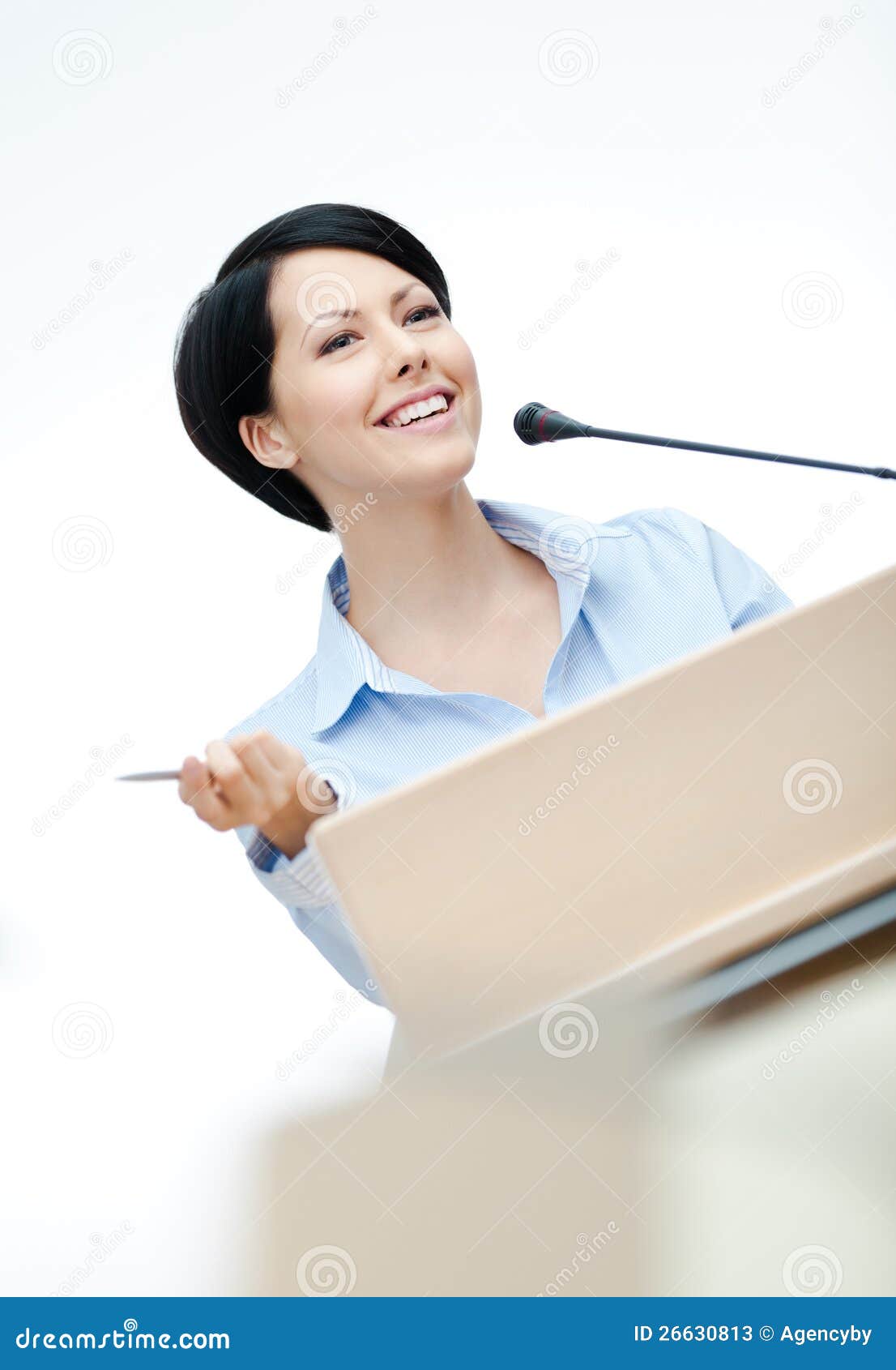 Woman orator at the podium stock image. Image of color - 26630813