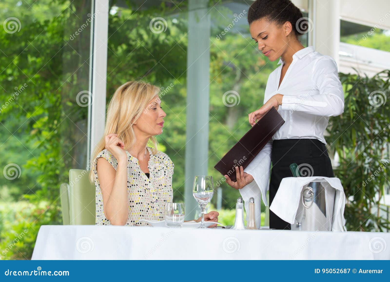 Woman Ordering at Restaurant Waitress Writing Order Stock Image - Image ...