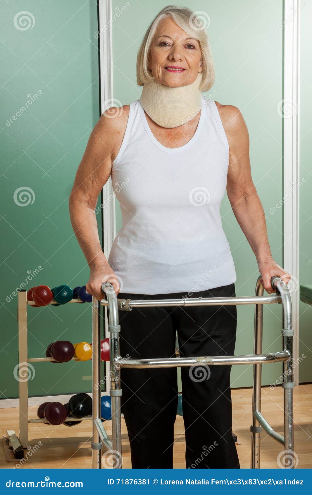 Woman with a Orthopedic Neck Using the Walker Stock Image - Image of ...