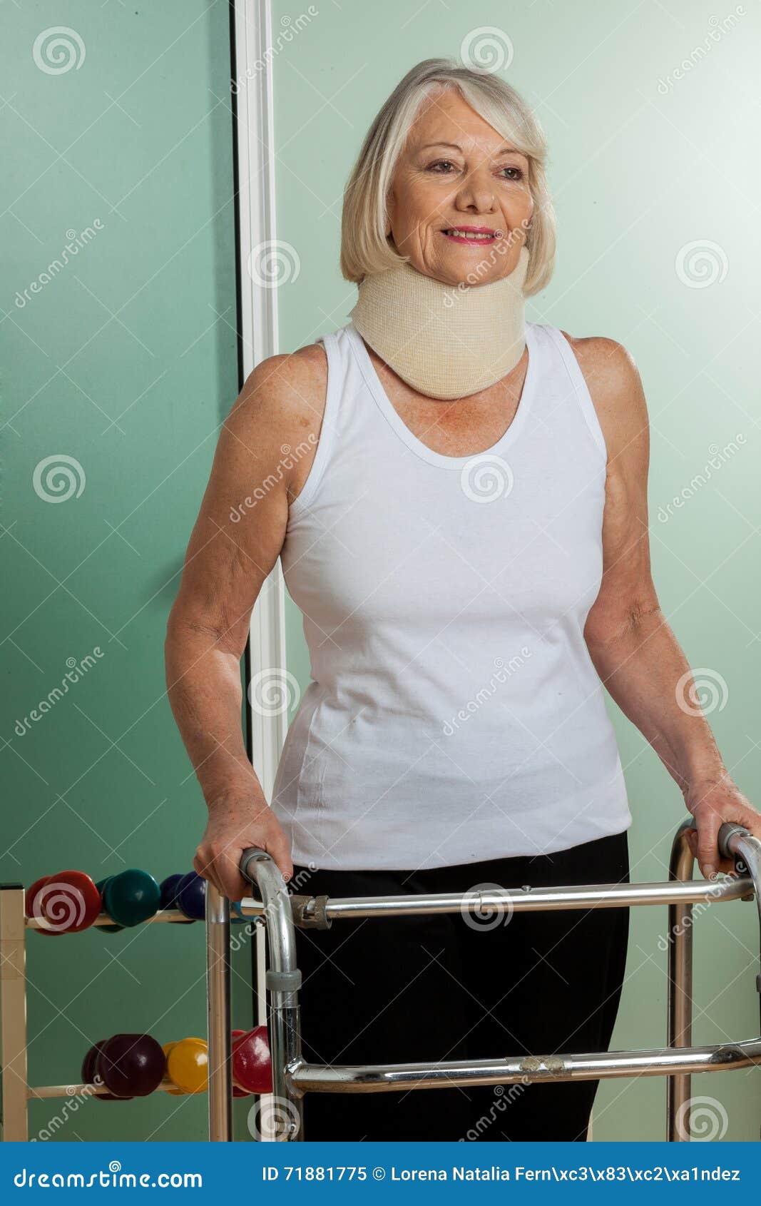 Woman with a Orthopedic Neck Using the Walker Stock Image - Image of ...