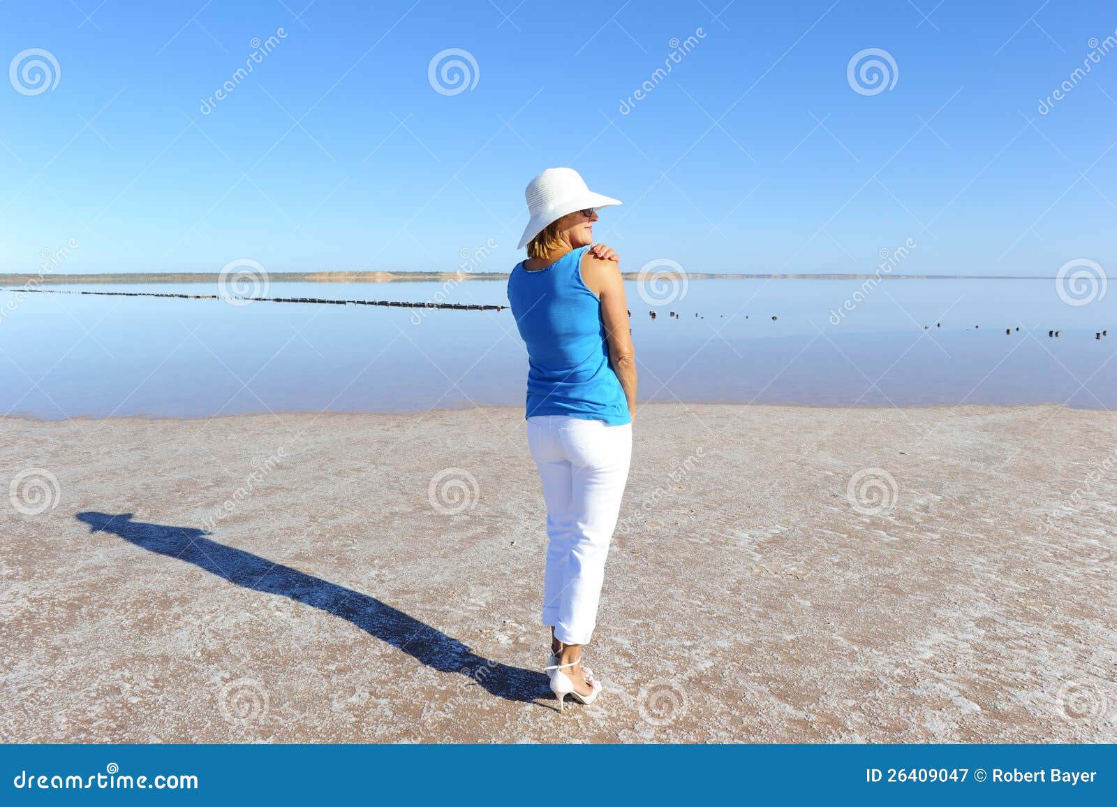 Woman Outback Lake Australia Stock Image - Image of desert, hostile ...