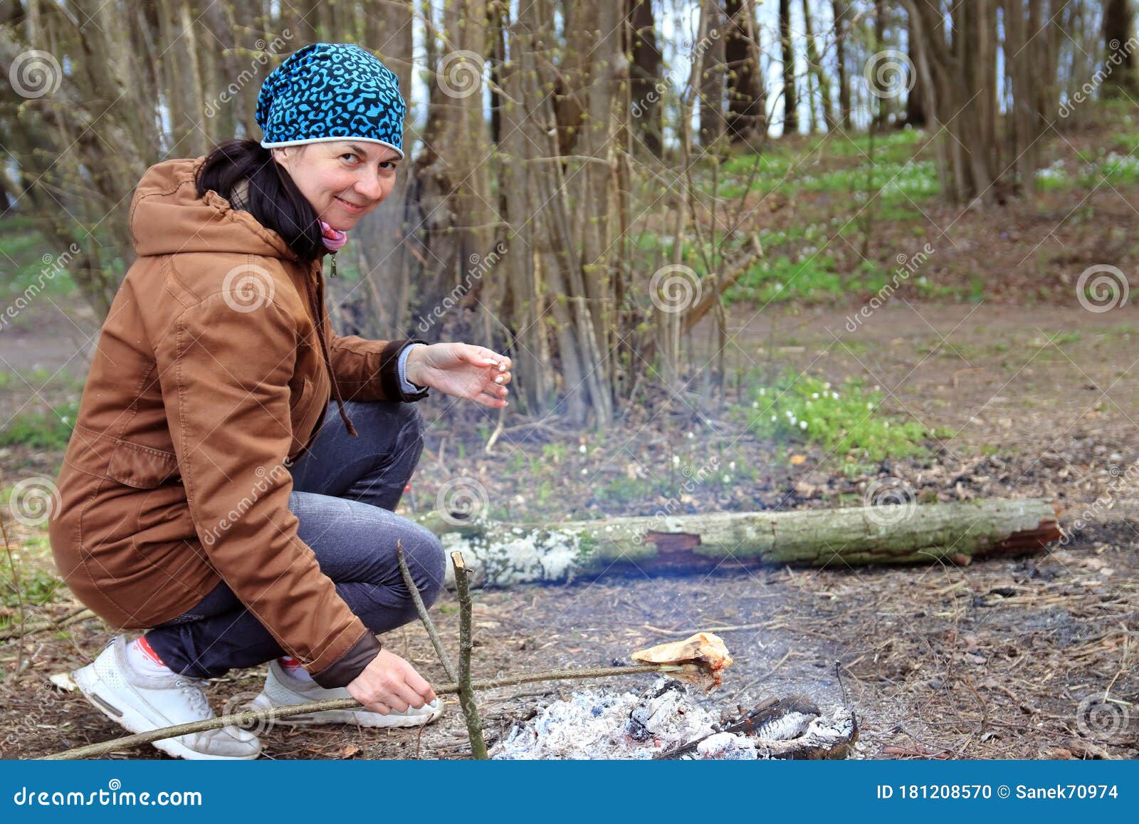 Campfire woman stock photo. Image of camping, model - 181208570
