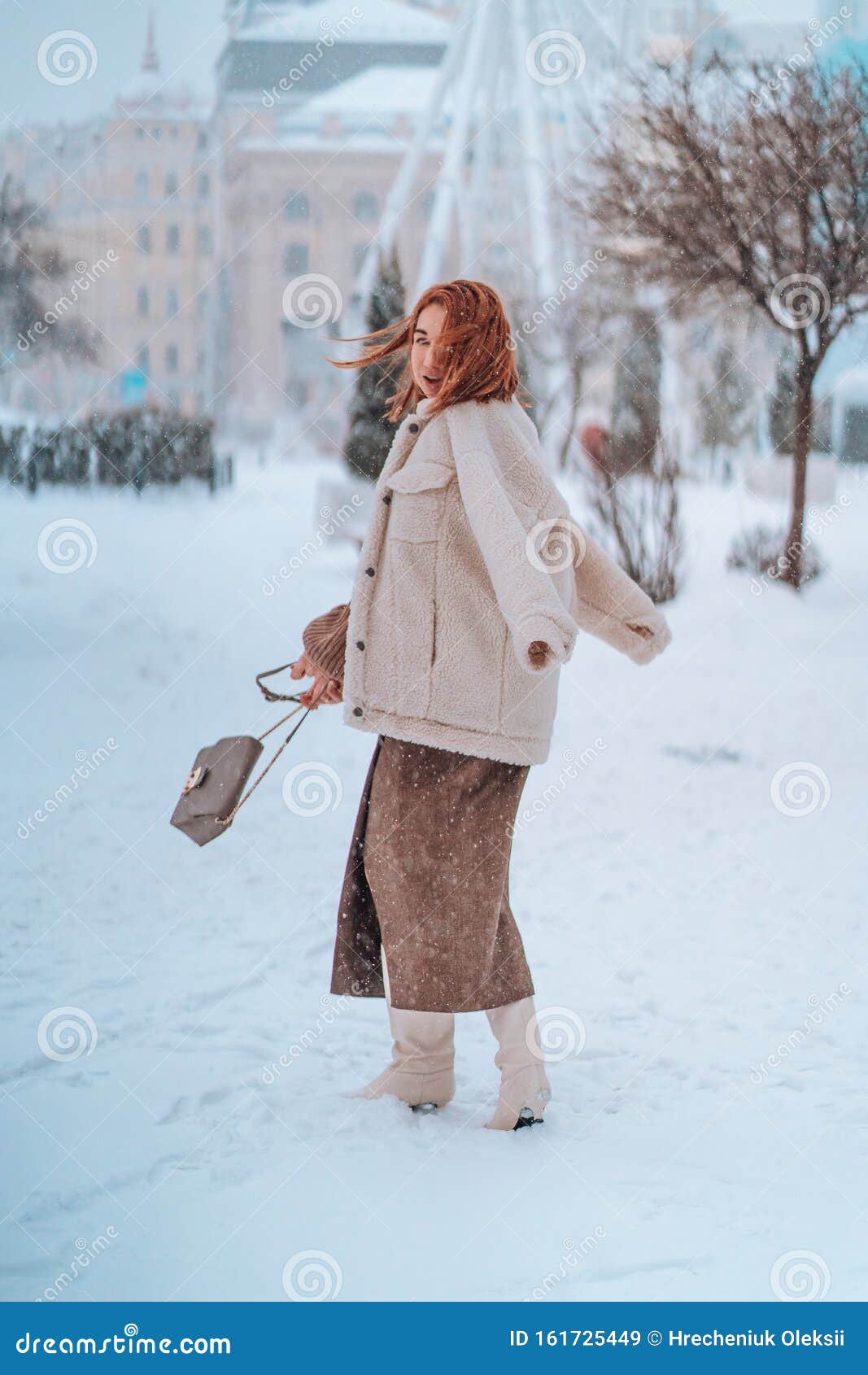Woman Outside on Snowing Cold Winter Day Stock Image - Image of ladies ...