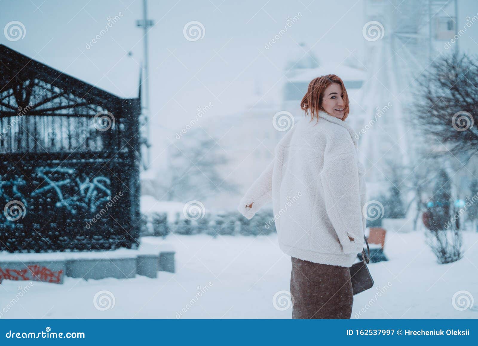 Woman Outside on Snowing Cold Winter Day Stock Image - Image of face ...