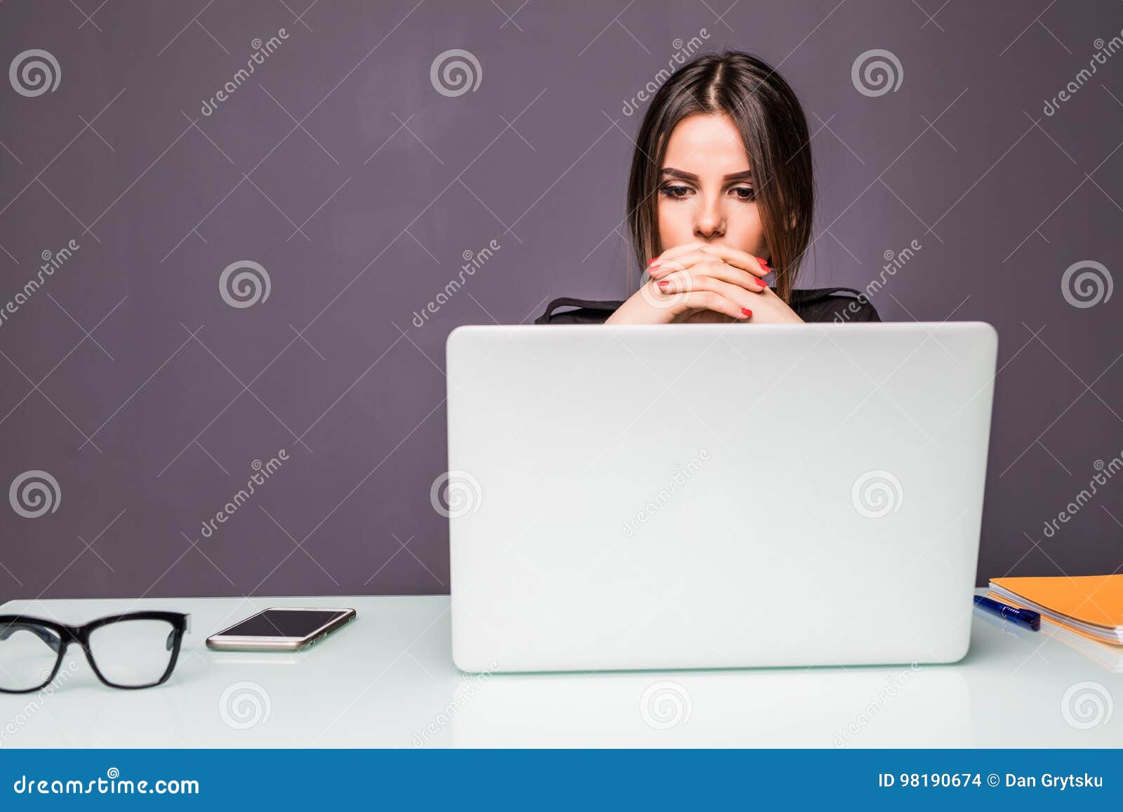 Woman Over Laptop Working and Planning Work Thinking Concept in Office ...