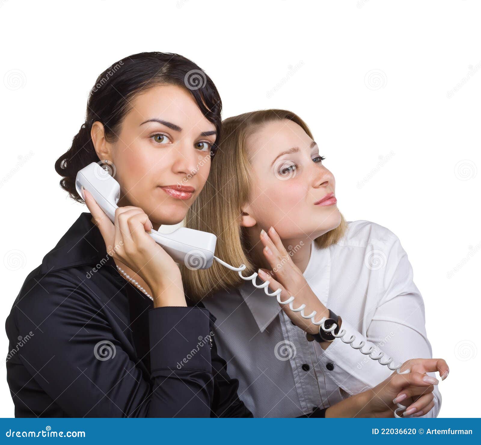 A Woman Overhears a Phone Conversation Stock Photo - Image of collar ...
