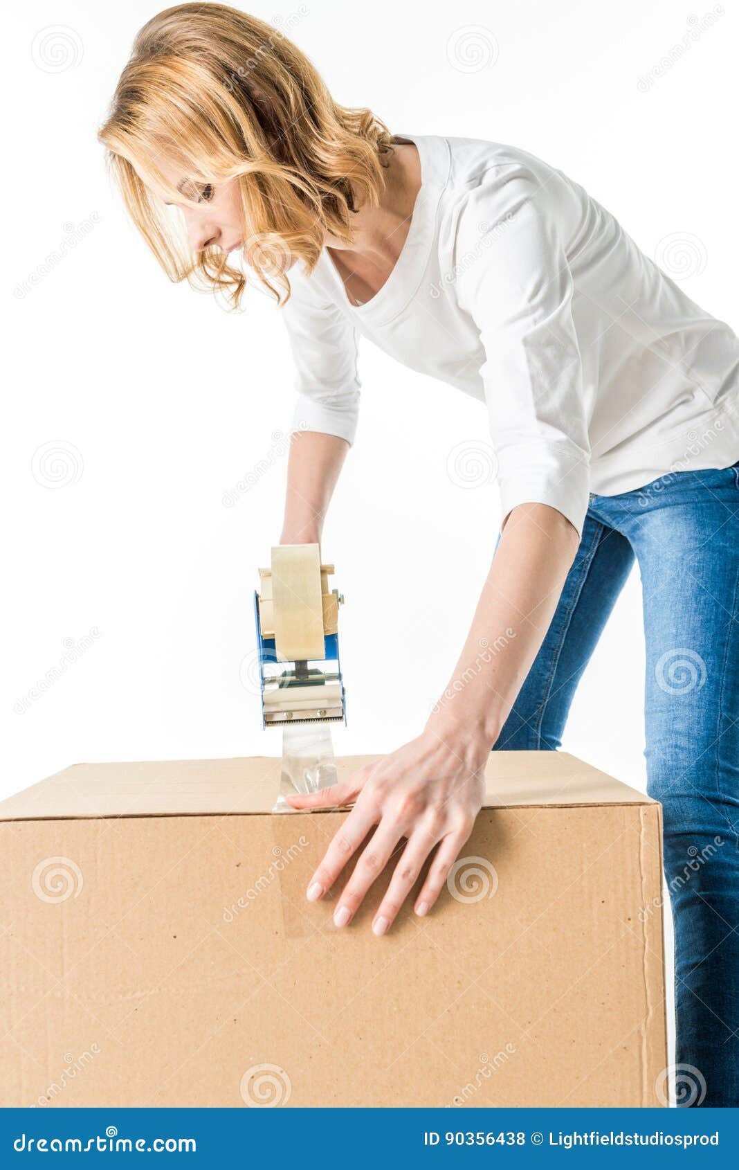 Woman packing box stock photo. Image of caucasian, person - 90356438