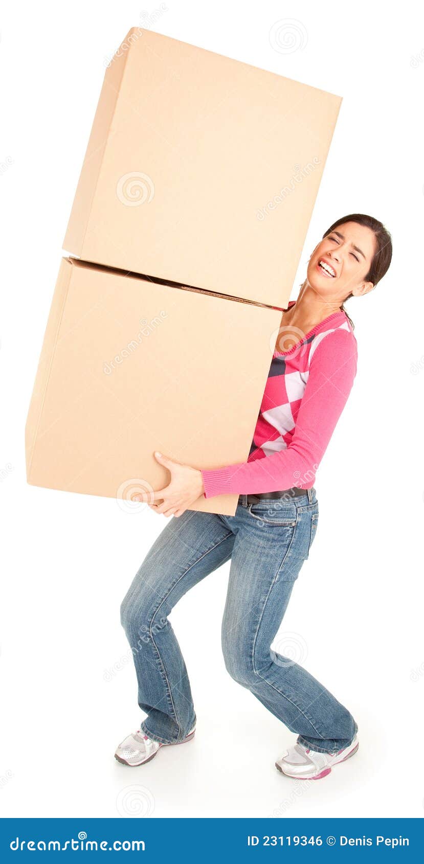 Woman Painfully Carrying Boxes Stock Photo - Image of drudgery, indoors ...