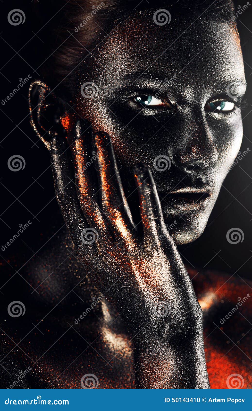 Woman in Paint with Hand on Cheek Stock Photo - Image of faceart ...