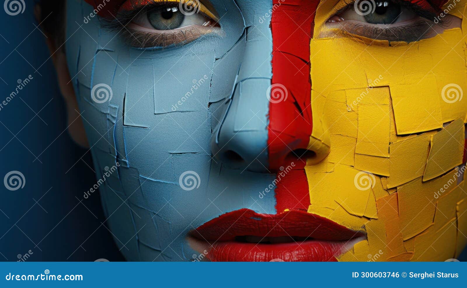 A Woman with Painted Face and Red Lips, Blue Eyes, AI Stock Photo ...