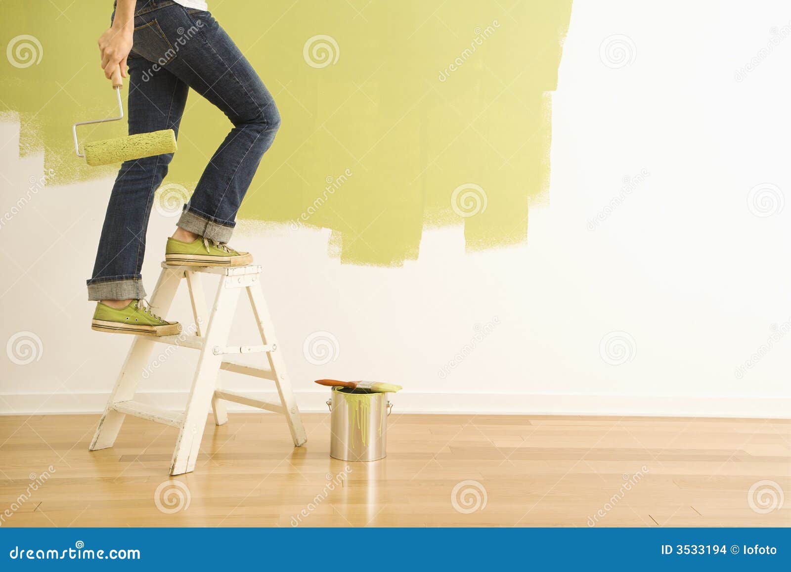 Woman painter on ladder. stock photo. Image of caucasian - 3533194