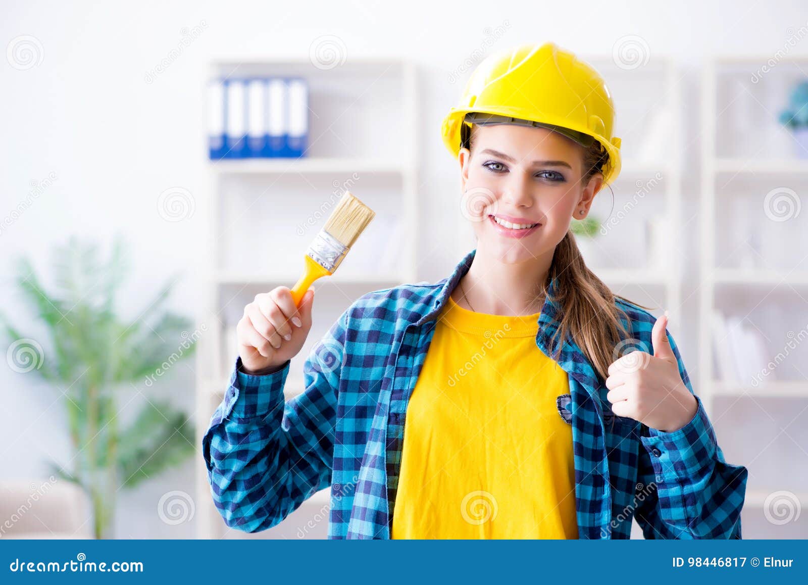 The Woman Painter with Paintbrush in Workshop Stock Image - Image of ...