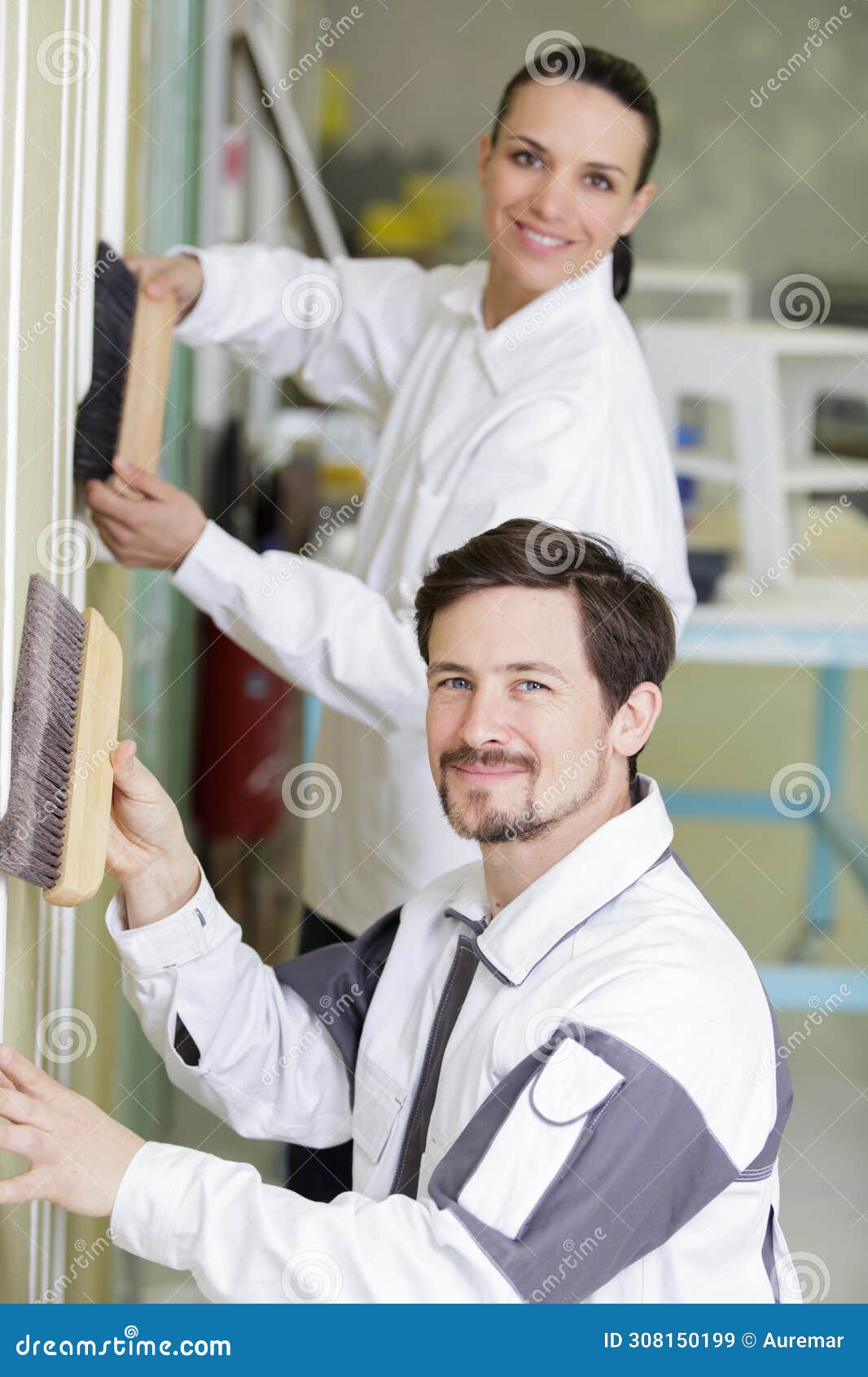 Woman Painter Painting Wall with Paint Working Hard Stock Image - Image ...