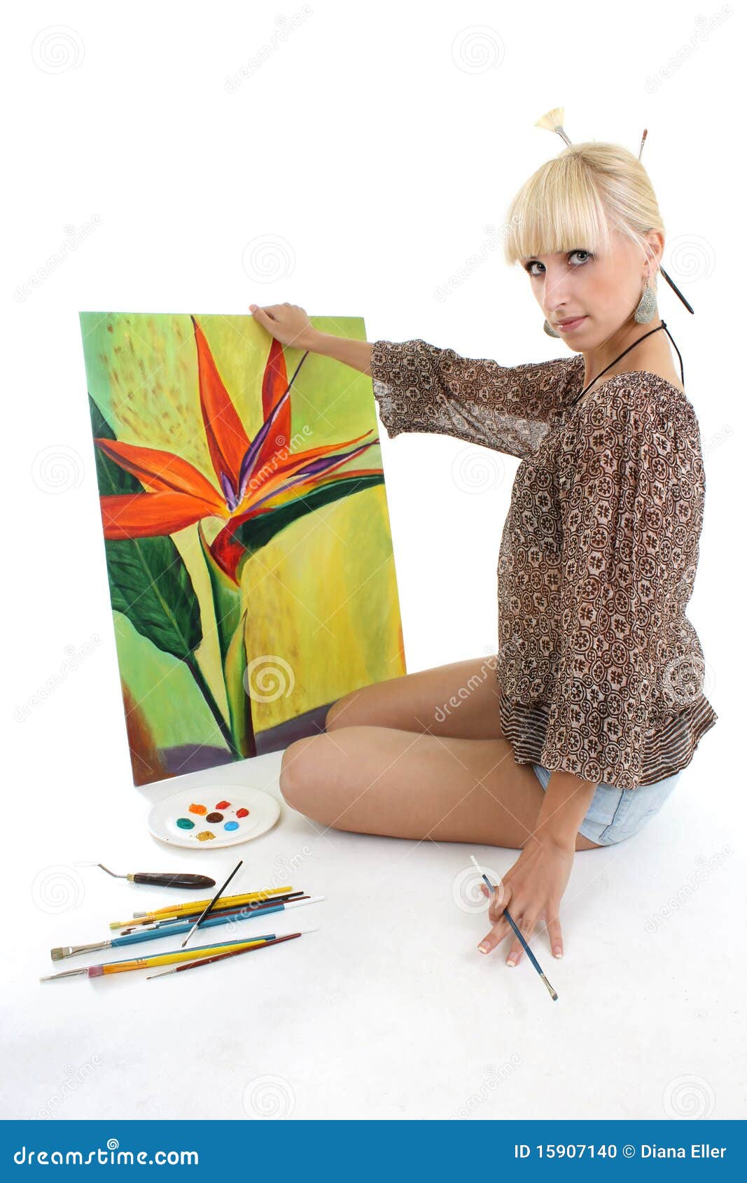 Woman painter with picture stock photo. Image of beauty - 15907140