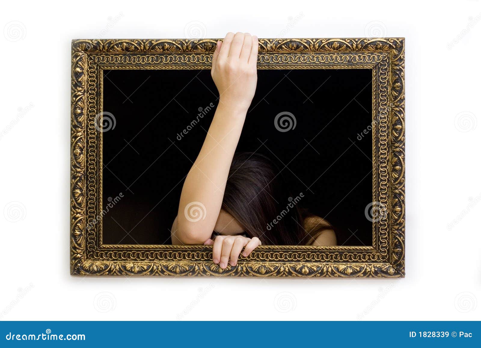 Woman in a painting frame stock image. Image of exit, caught - 1828339