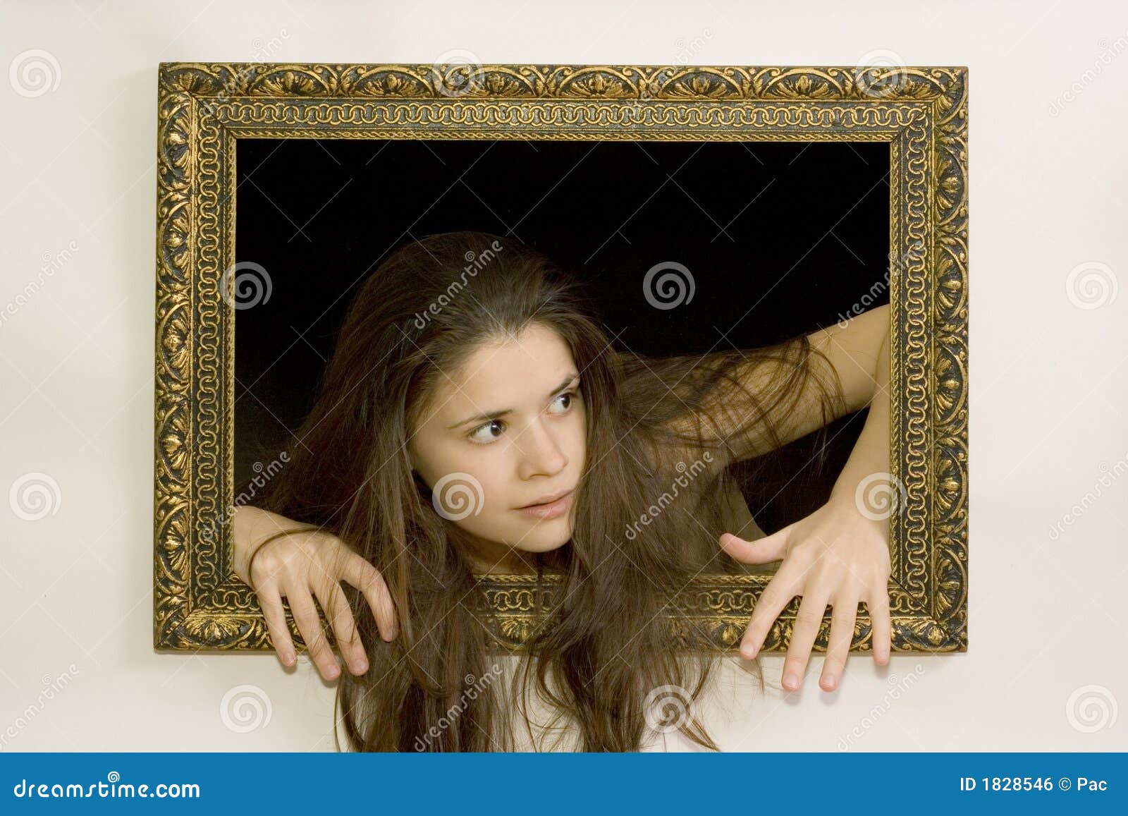 Woman in a painting frame stock photo. Image of curious - 1828546