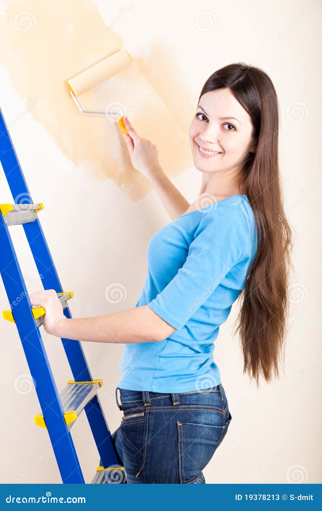 A woman is painting walls stock image. Image of painting - 19378213