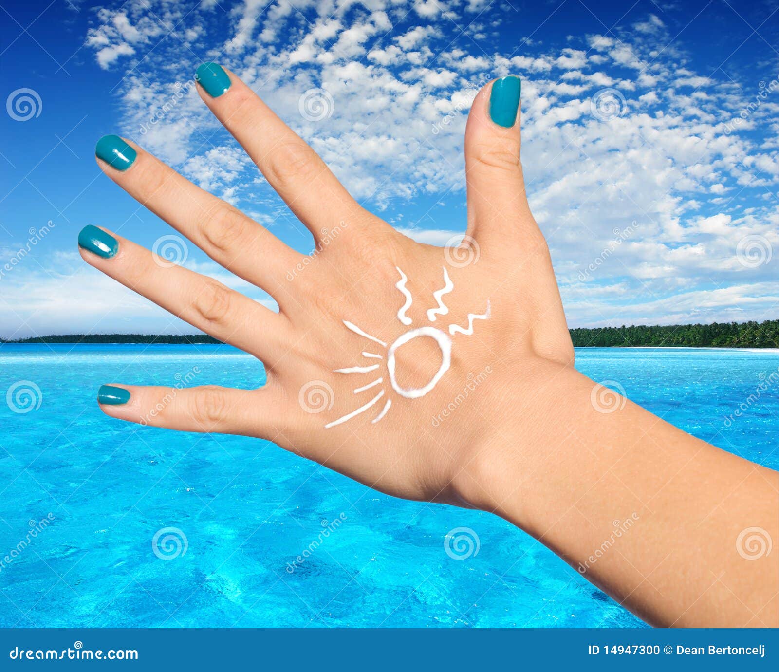 Woman Palm with Sunscreen Lotion Stock Photo - Image of blue, sunscreen ...