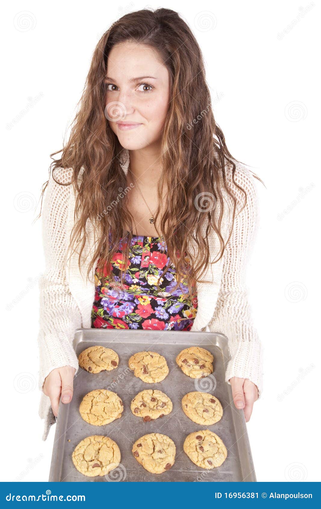 Woman with a Pan of Cookies Stock Image - Image of chocolate ...