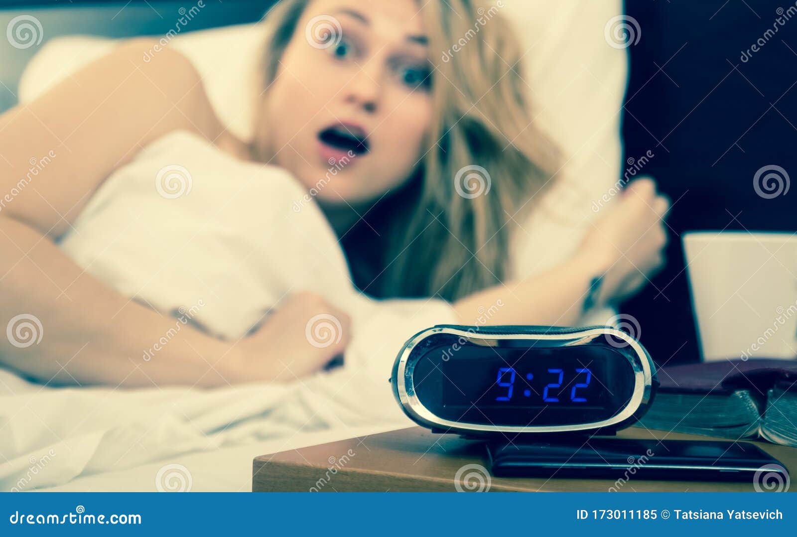 Woman in Panic Looks at Clock Stock Image - Image of femal, panic ...