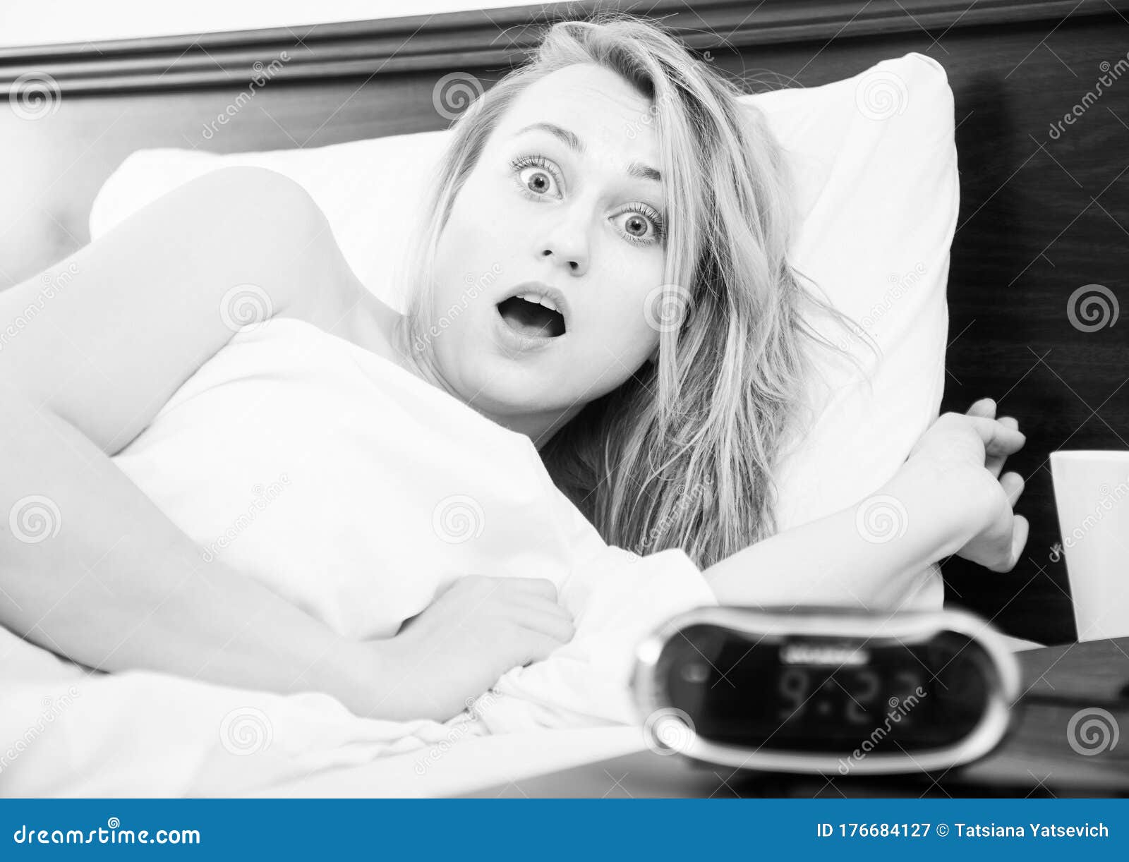 Woman in Panic Looks at Clock Stock Image - Image of panic, clock ...