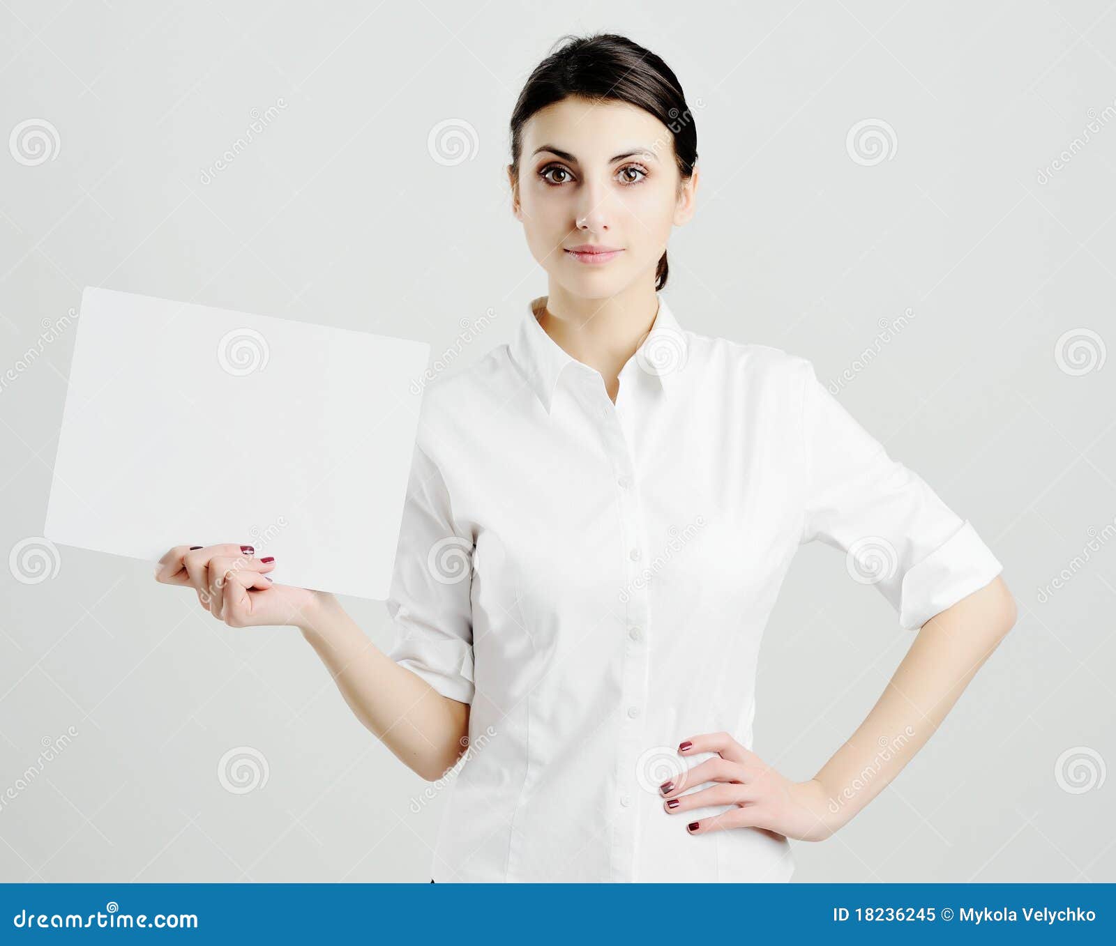 Woman with paper stock image. Image of advertisement - 18236245