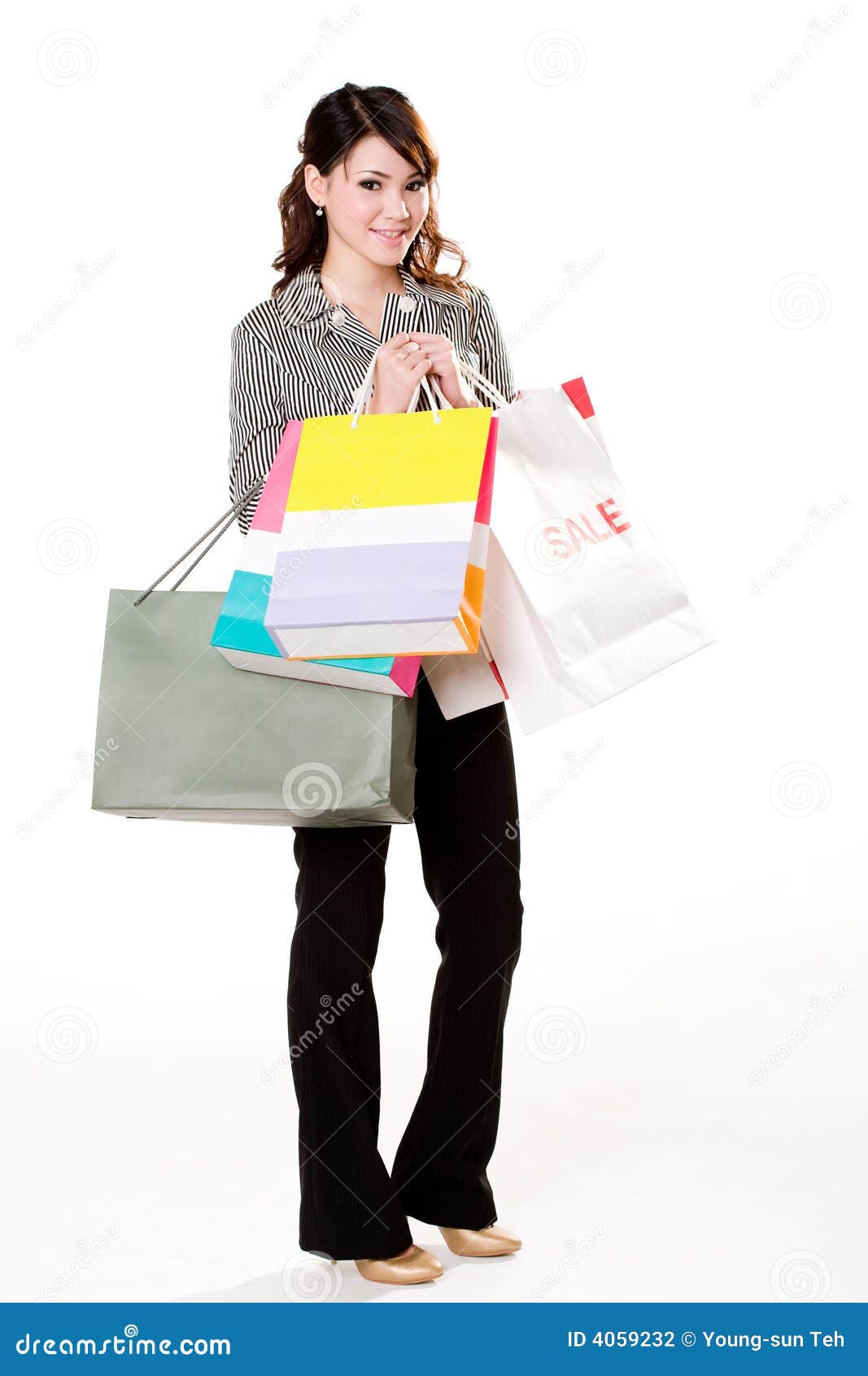 Woman with paper bags stock photo. Image of smiling, cheerful - 4059232