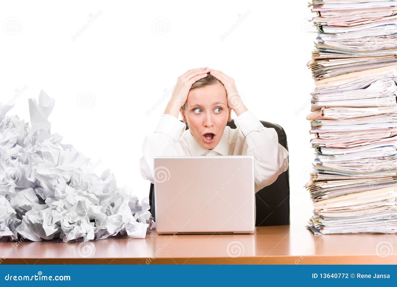 Woman with Paperwork Stacked Up Stock Photo - Image of worker, working ...