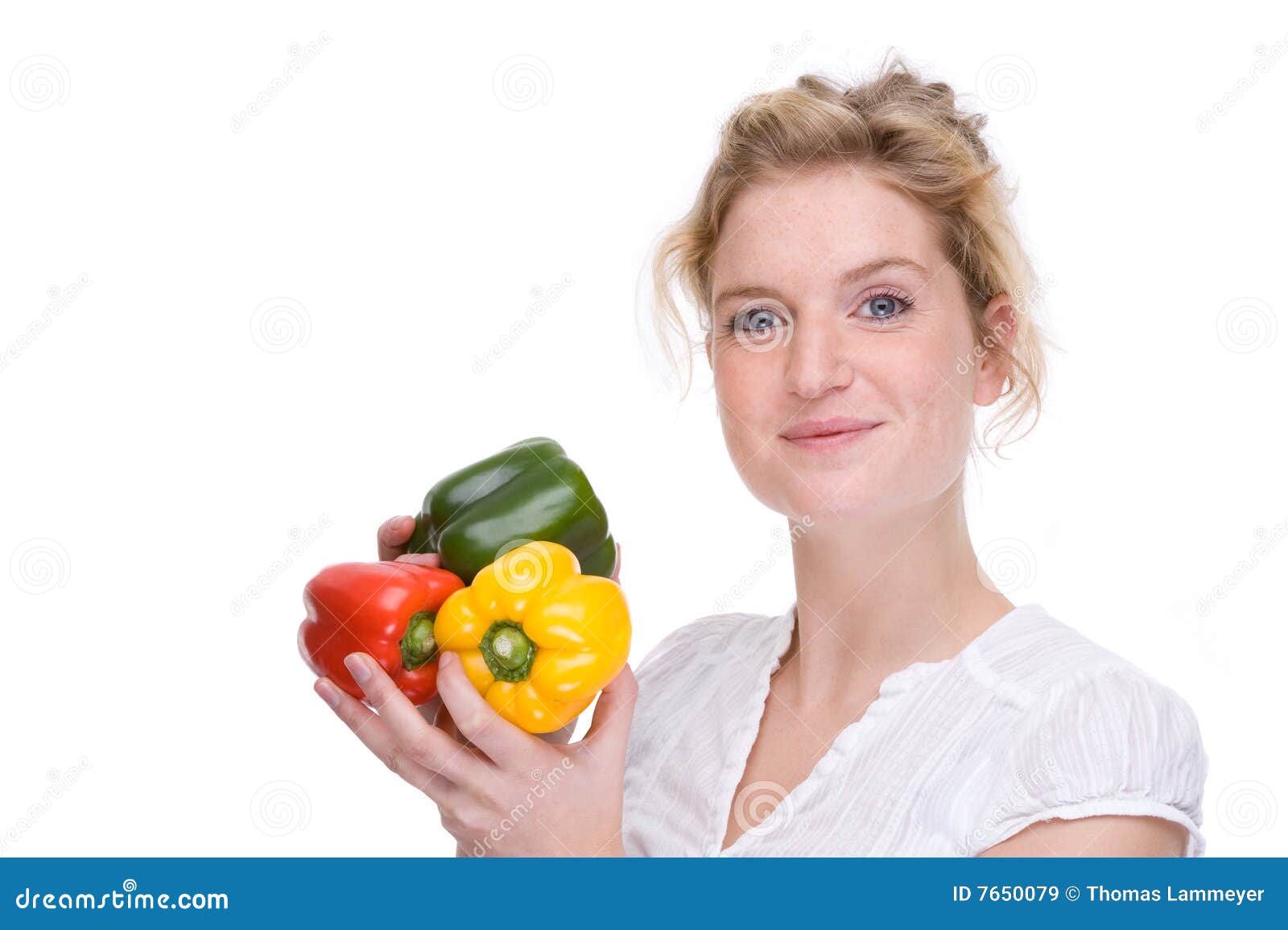 Woman with paprika stock image. Image of hand, fruit, attractive - 7650079
