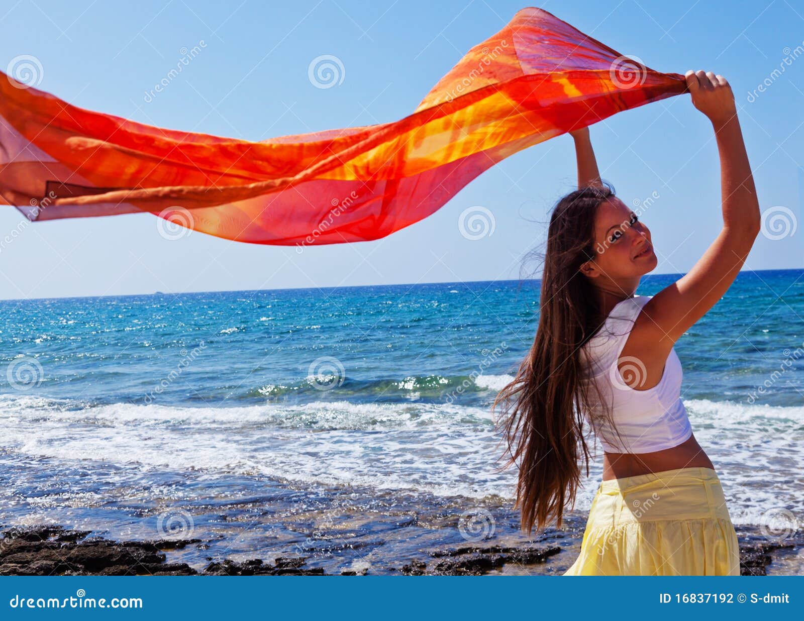 A Woman with the Pareo is on a Coast Stock Photo - Image of smiling ...