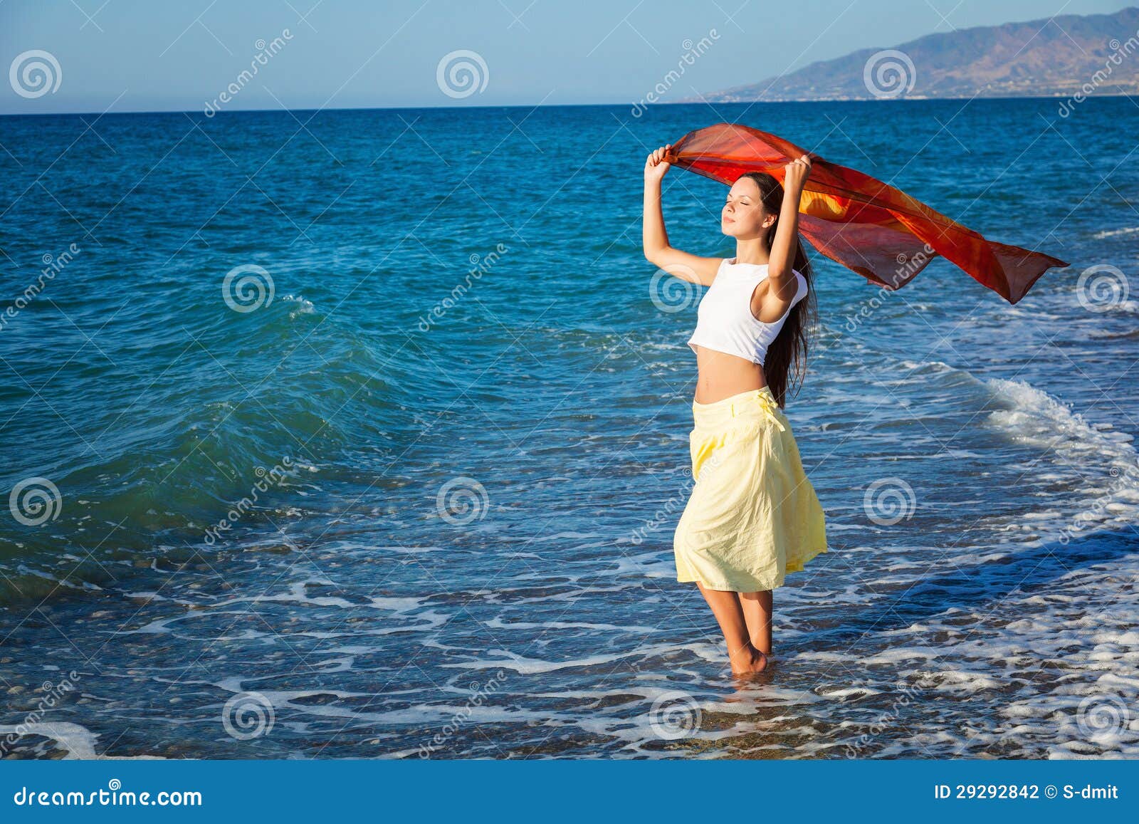 A Woman with the Pareo is on a Coast Stock Photo - Image of female ...