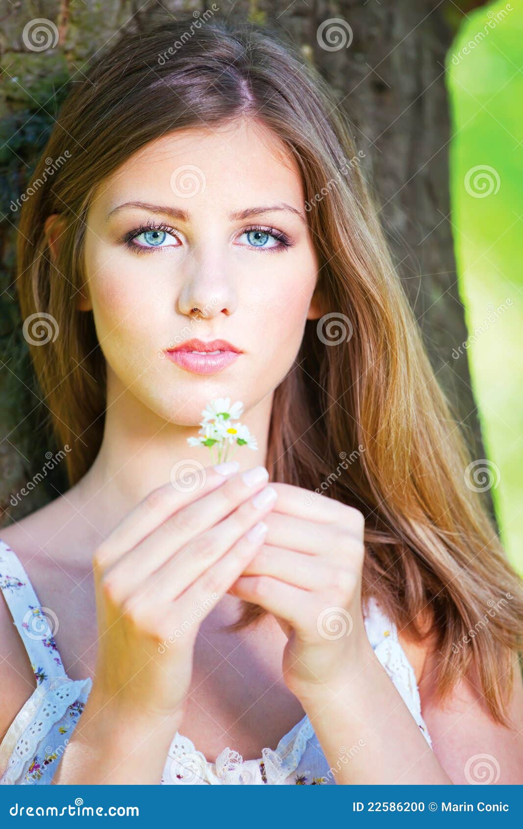 Woman in Park Holding Spring Flowers Stock Photo - Image of leisure ...
