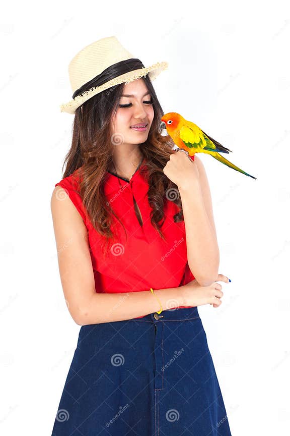 Woman and Parrot on White Background. Stock Image - Image of career ...